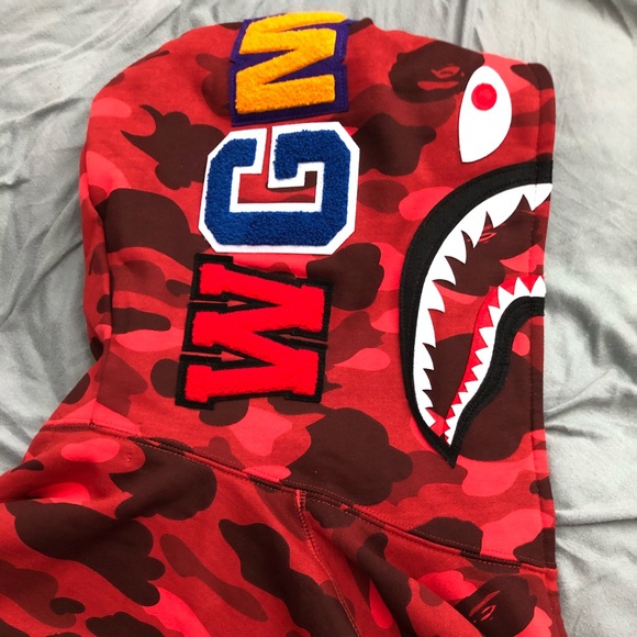 Bape | Shirts | Bape Red Camo Full Zip Shark Hoodie | Poshmark